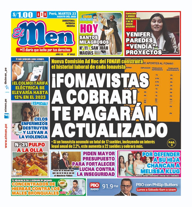 Portada impresa – Diario El Men (23/08/2022)