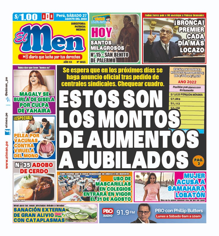 Portada impresa – Diario El Men (27/08/2022) - El Men