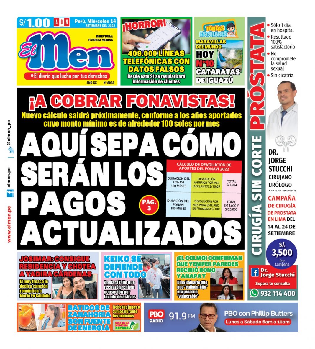 Portada impresa – Diario El Men (14/09/2022) - El Men