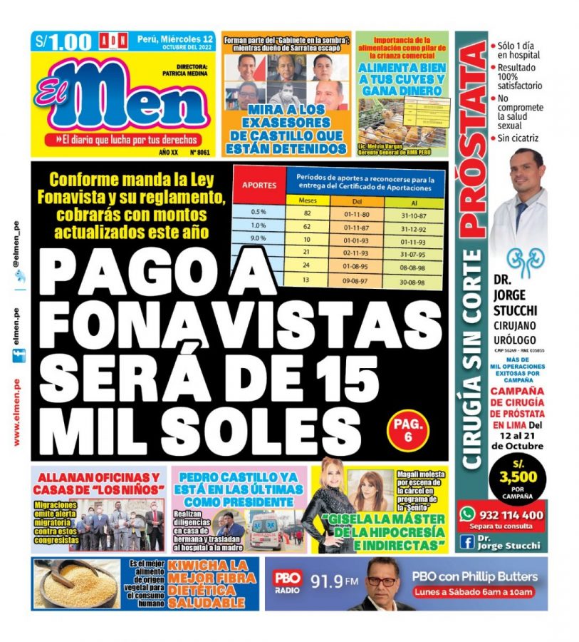 Portada impresa – Diario El Men (12/10/2022) - El Men