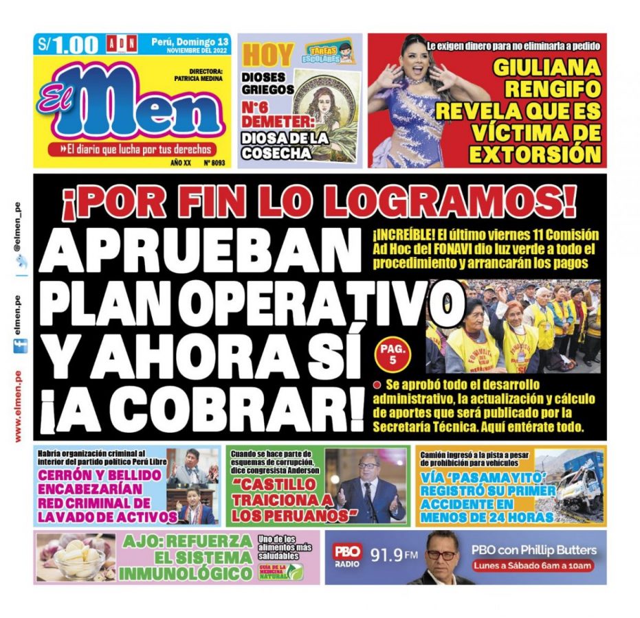 Portada impresa – Diario El men (13/11/2022) - El Men