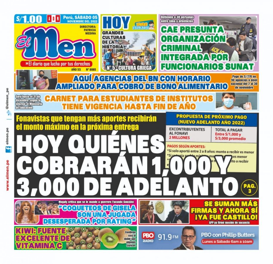 Portada impresa – Diario El Men (05/11/2022)