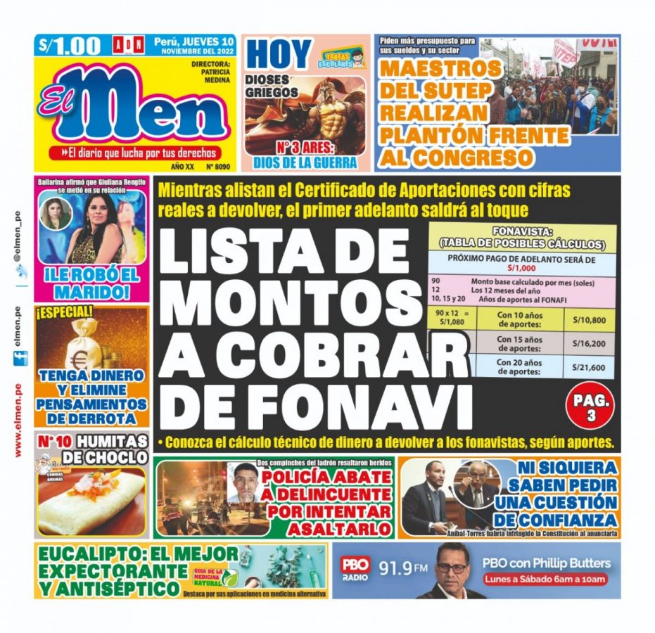 Portada impresa – Diario El Men (10-11-2022) - El Men
