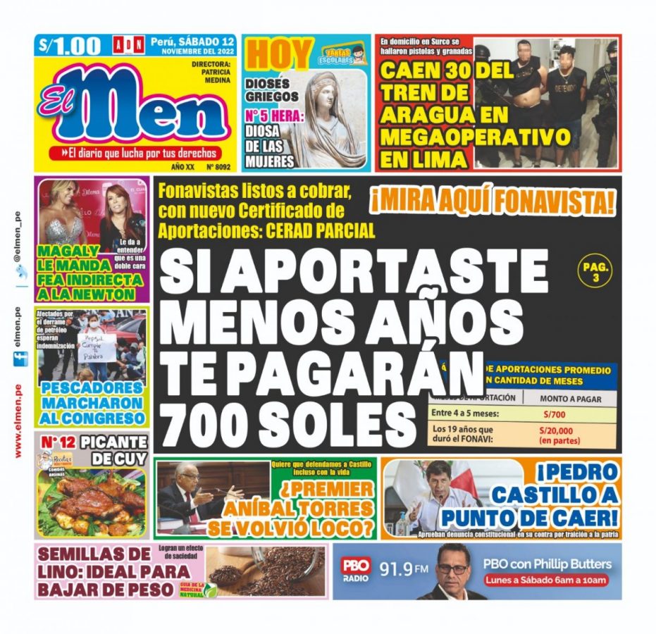 Portada impresa – Diario El Men (12/11/2022) - El Men