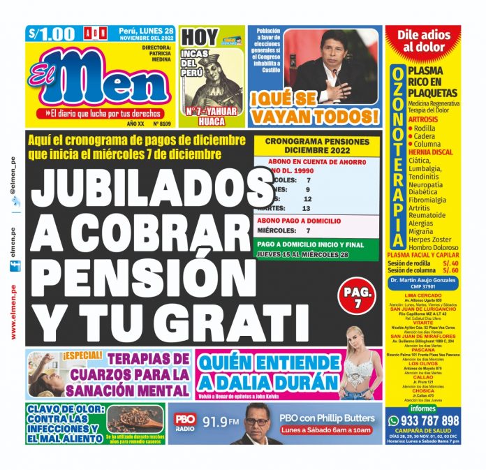 Portada impresa – Diario El Men (28/11/2022) - El Men