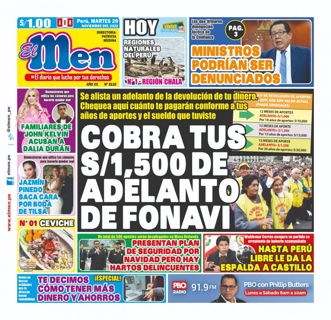 Portada impresa – Diario El Men (29/11/2022) - El Men