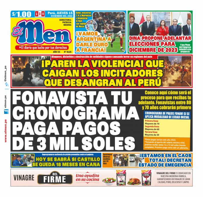 Portada impresa – Diario El Men (15/12/2022) - El Men