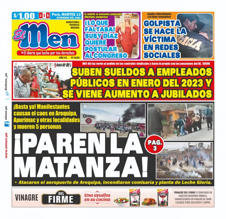 Portada impresa – Diario El Men (13/12/2022) - El Men