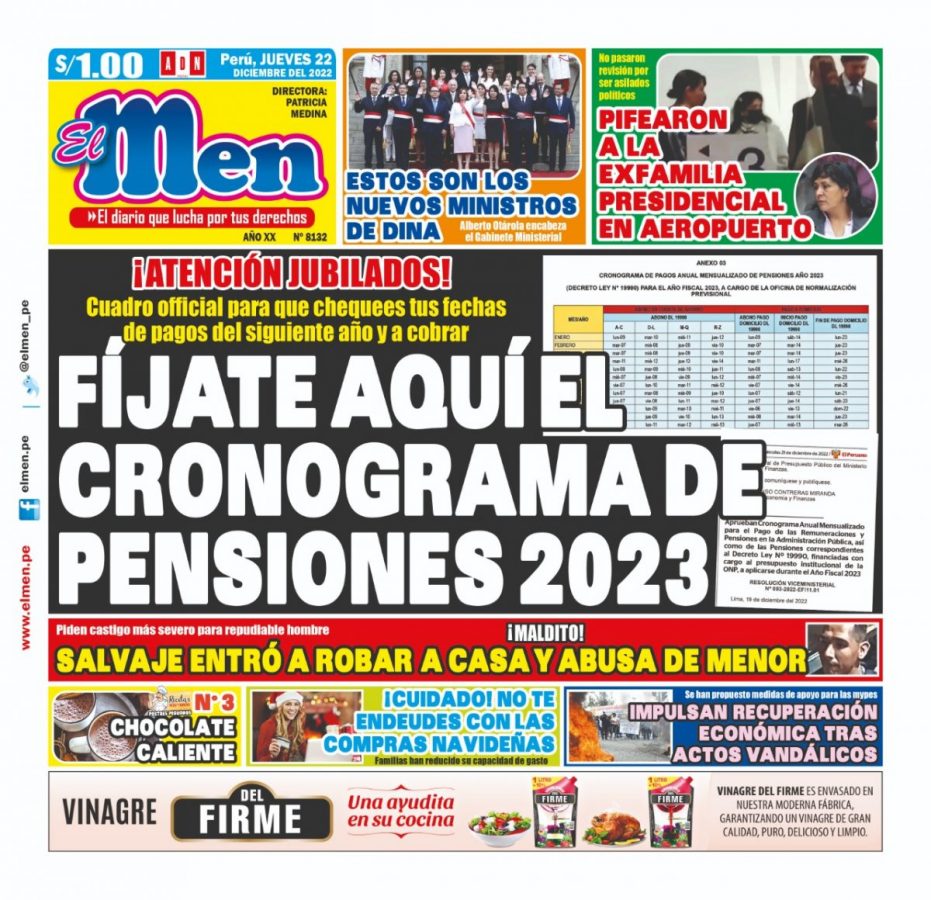 Portada impresa – Diario El Men (22/12/2022) - El Men