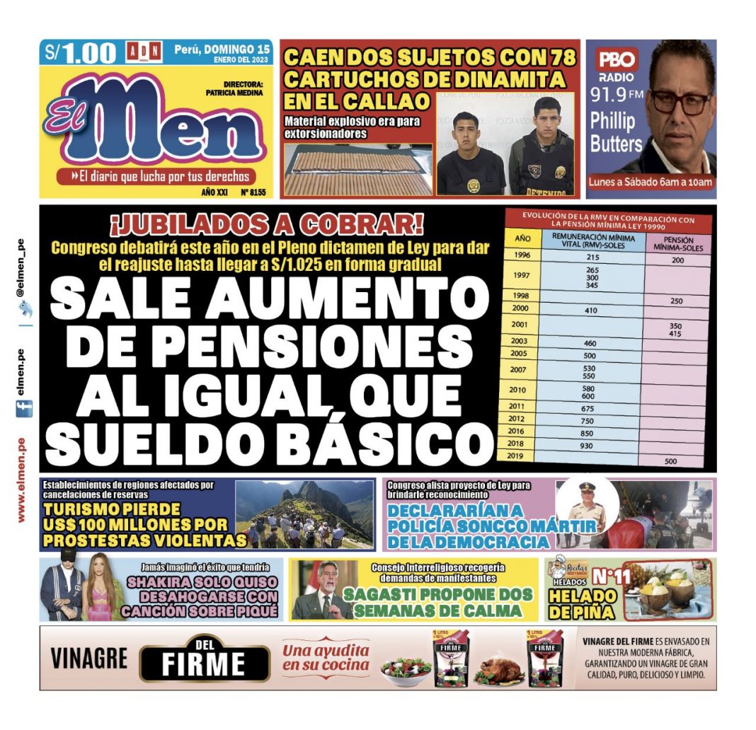 Portada impresa – Diario El Men (15/01/2023) - El Men
