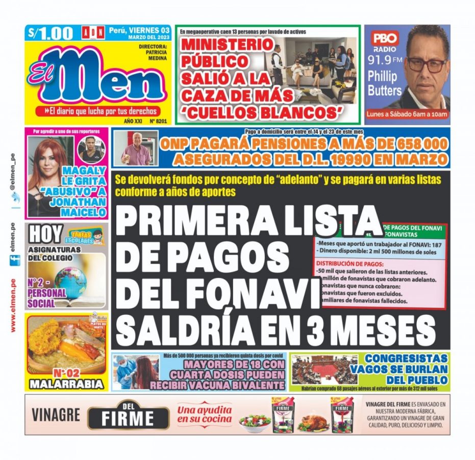 Portada impresa – Diario El Men (03/03/2023) - El Men