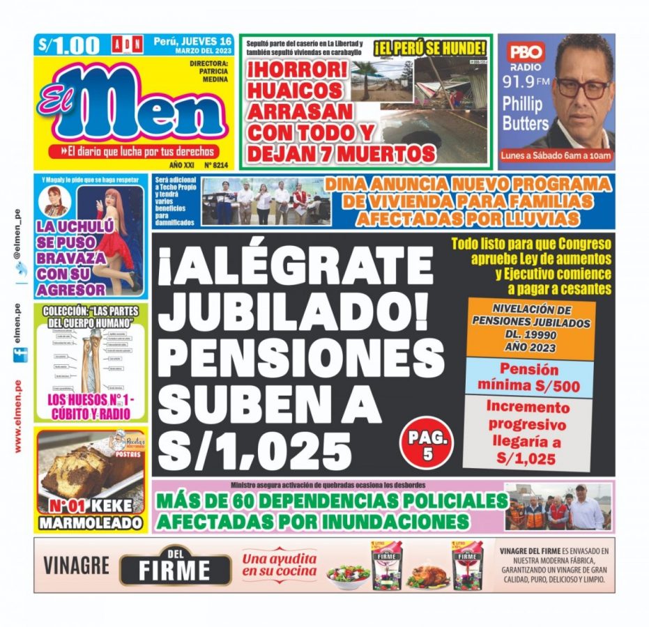 Portada impresa – Diario El Men (16/03/2023) - El Men