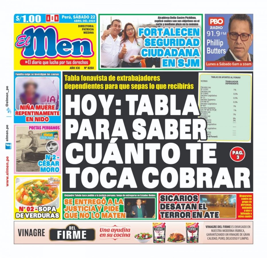 Portada impresa – Diario El Men (22/04/2023) - El Men