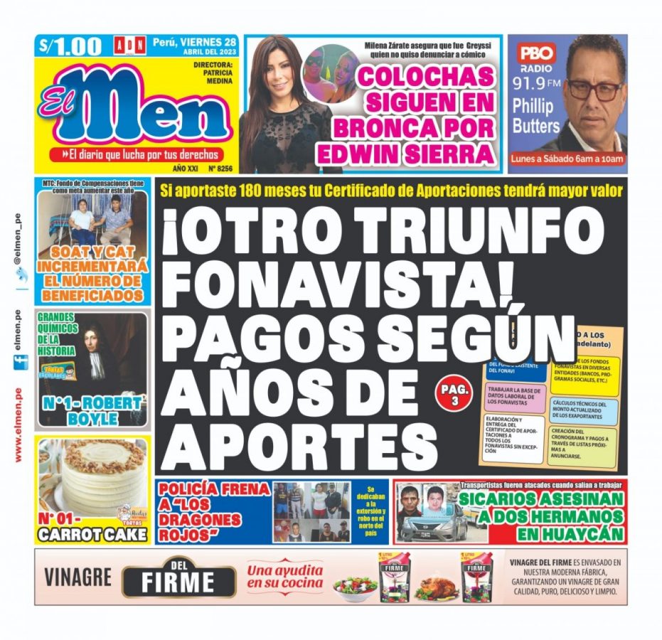 Portada impresa – El Men (28/04/2023) - El Men