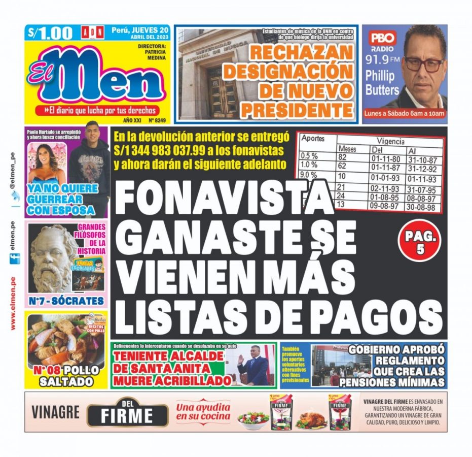 Portada impresa – Diario El Men (20/04/2023) - El Men