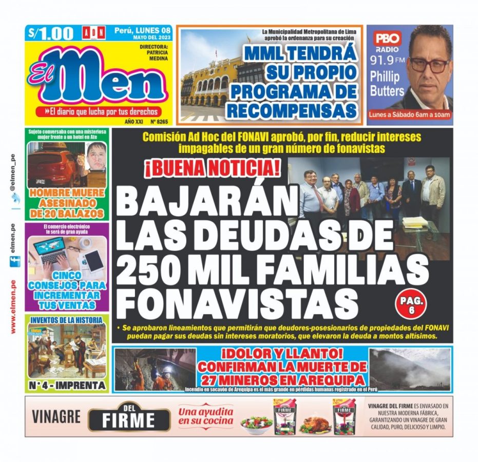 Portada impresa – Diario El Men (08/05/2023) - El Men