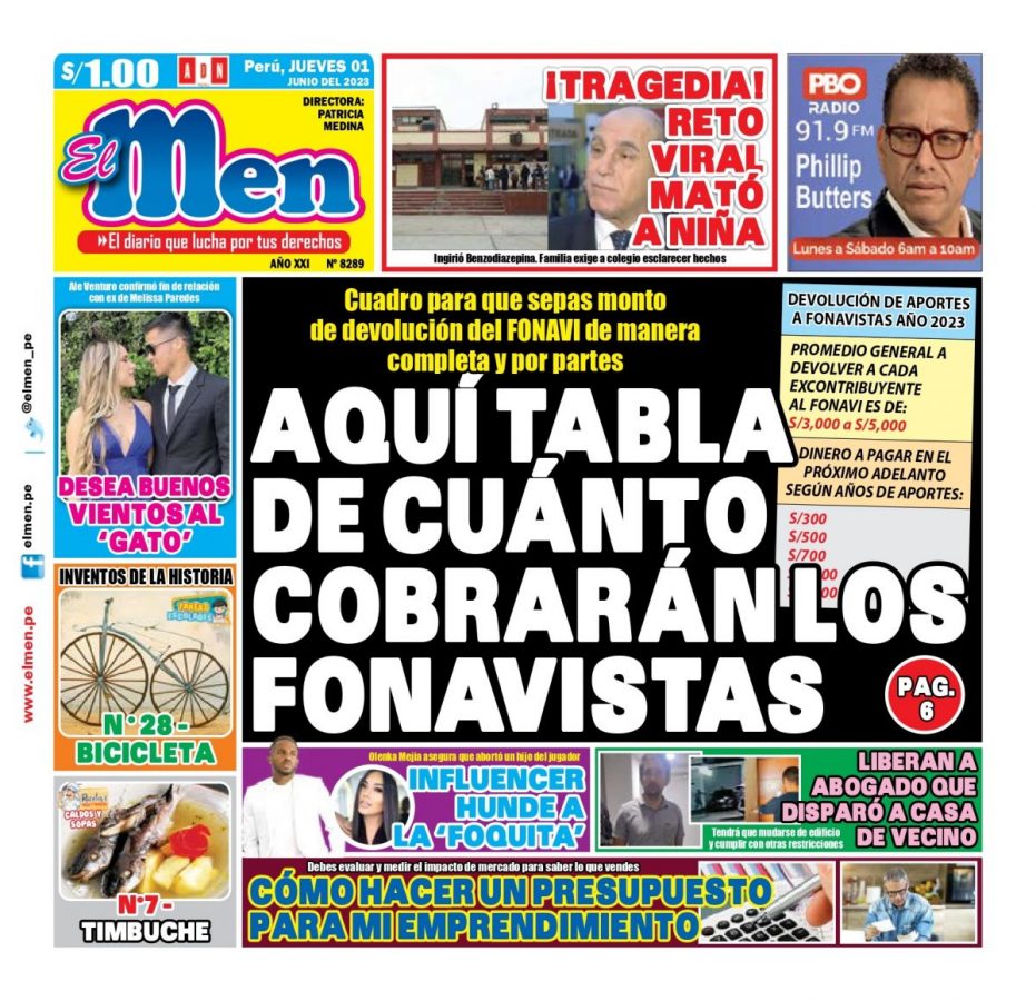 Portada impresa – Diario El Men (01/06/2023) - El Men