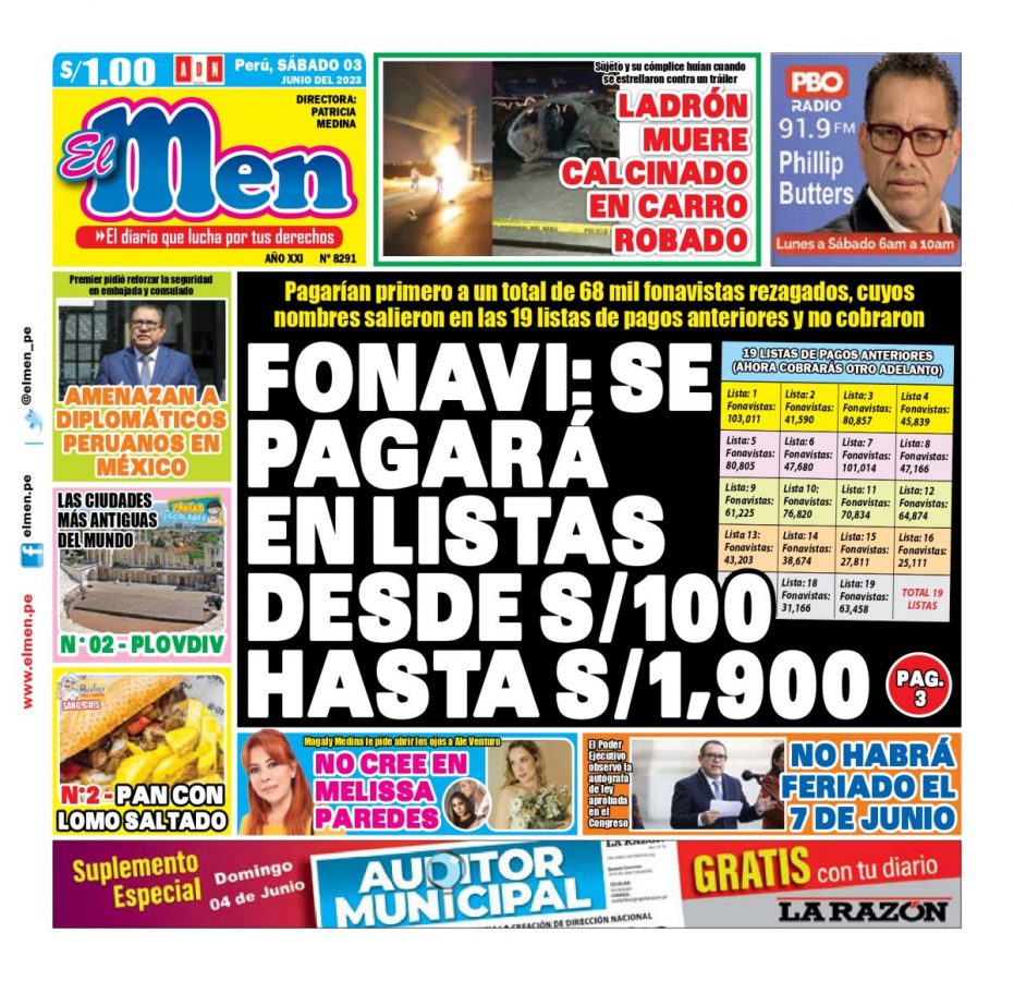 Portada impresa – Diario El Men (03/06/2023) - El Men