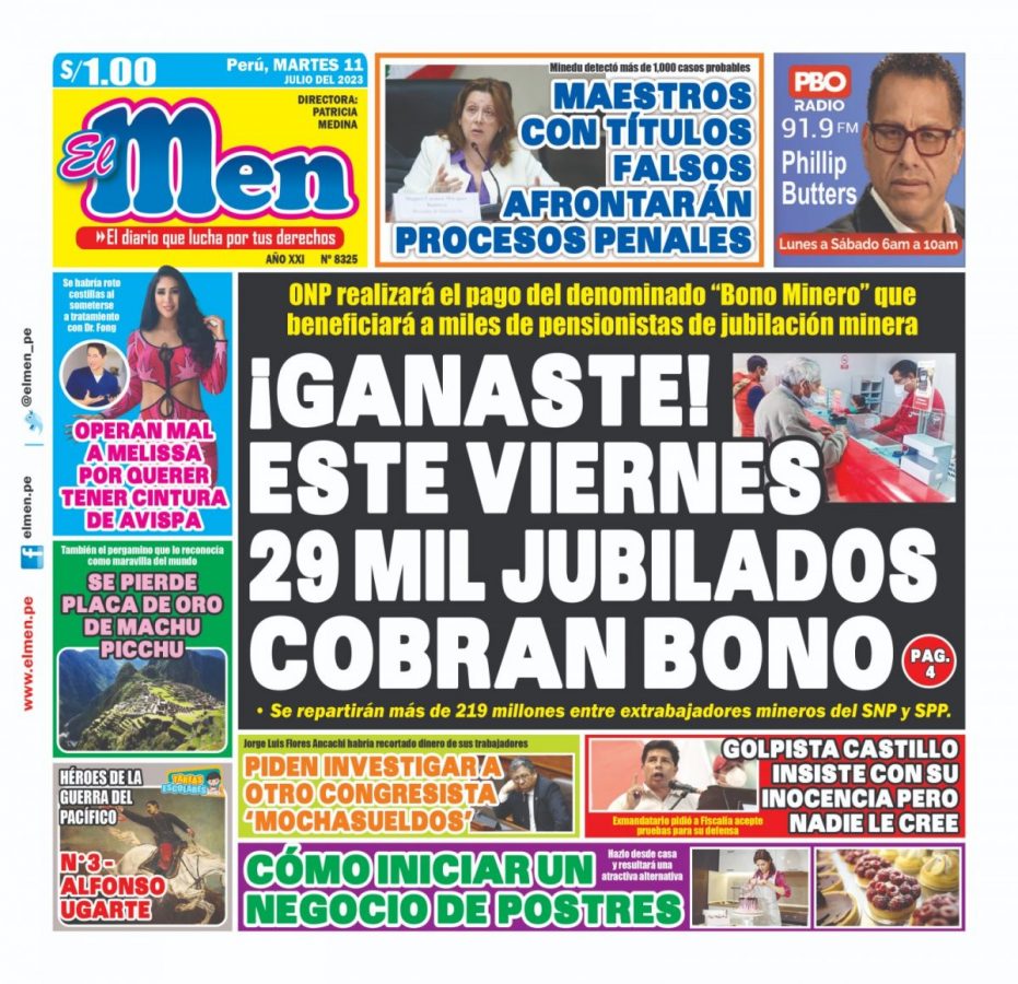 Portada impresa – Diario El Men (11/07/2023) - El Men