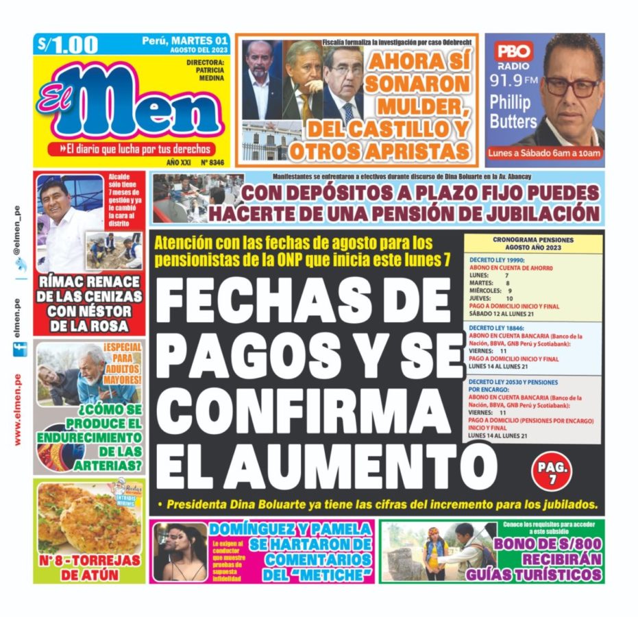 Portada impresa – Diario El Men (01/08/2023) - El Men