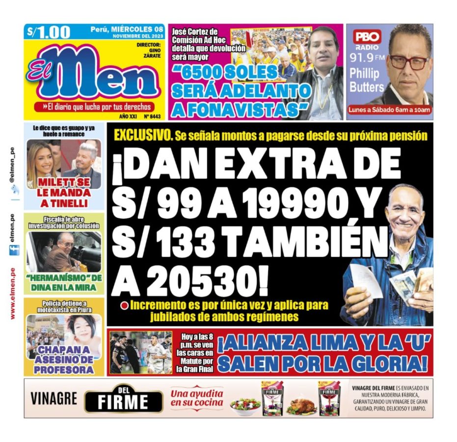 Portada Diario El Men (08/11/2023) - El Men
