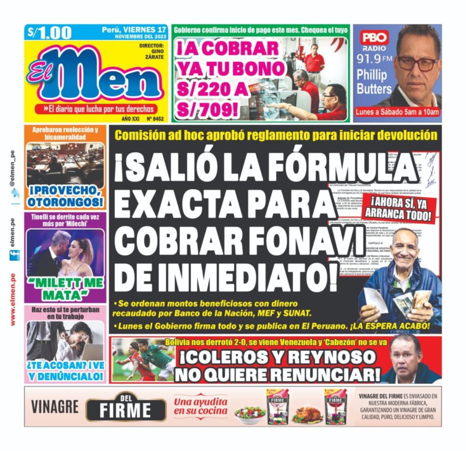 Portada Diario El Men (17/11/2023) - El Men