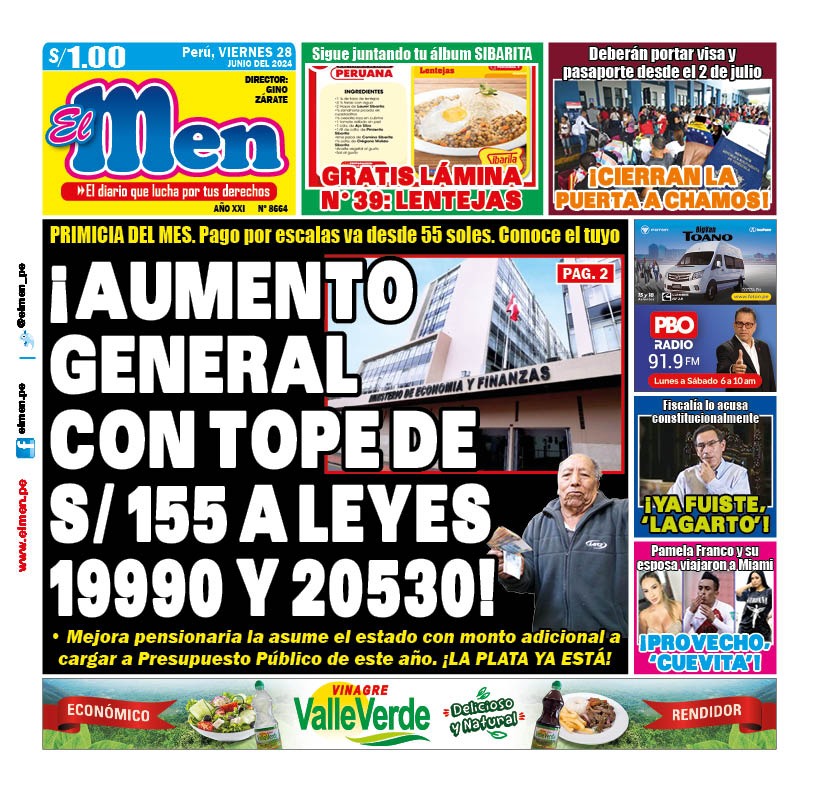Portada Diario El Men (28/06/2024) - El Men