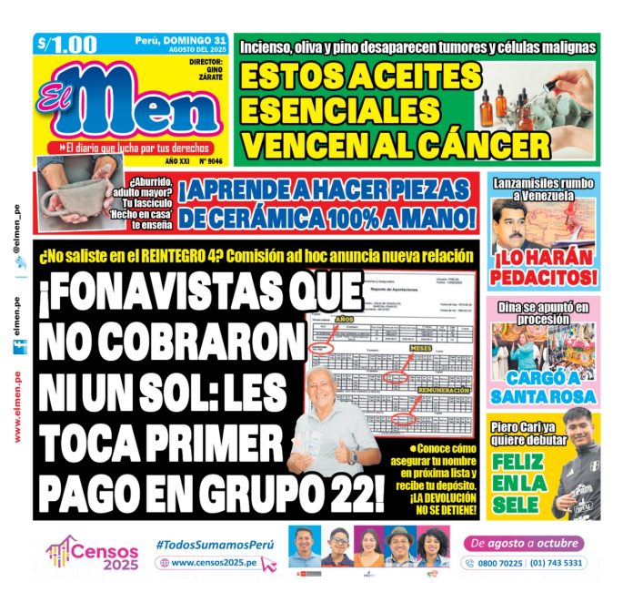 Portada Diario El Men (31/08/2025) - El Men