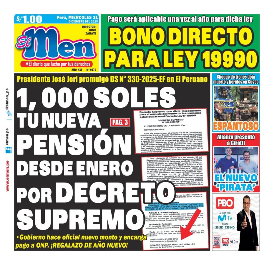 Portada Diario El Men (31/12/2025) - El Men
