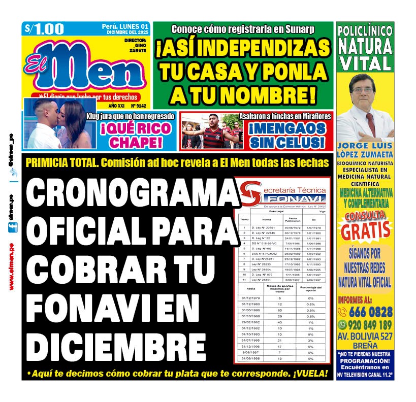 Portada Diario El Men (1/12/2025) - El Men
