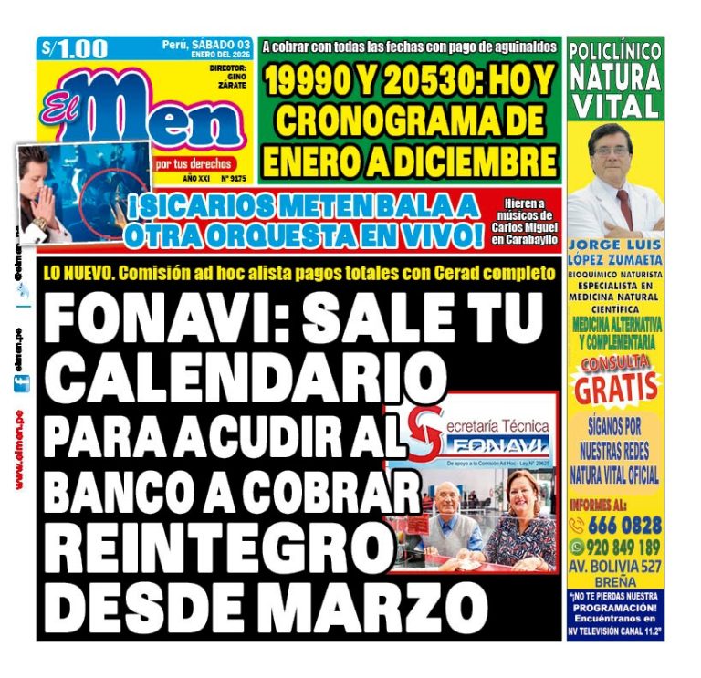 Portada Diario El Men (3/1/2026) - El Men