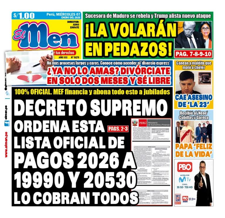 Portada Diario El Men (7/1/2026) - El Men
